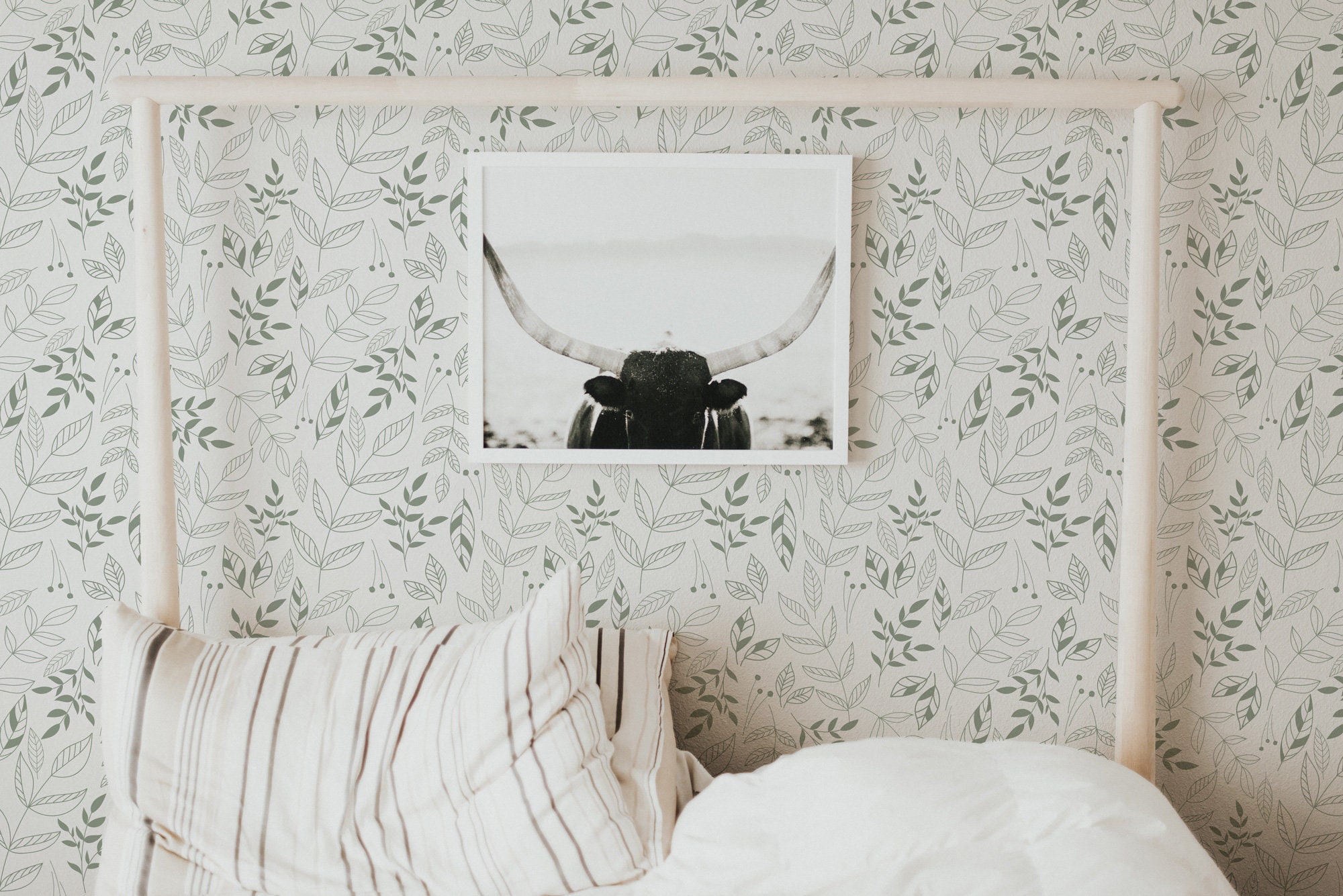 Leaf Peel and Stick Wallpaper / Green Leaf Removable Wallpaper ...