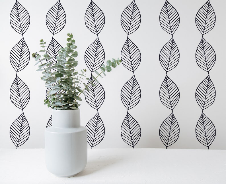 Black and White Striped Leaf Wallpaper: Modern Botanical Design (peel ...