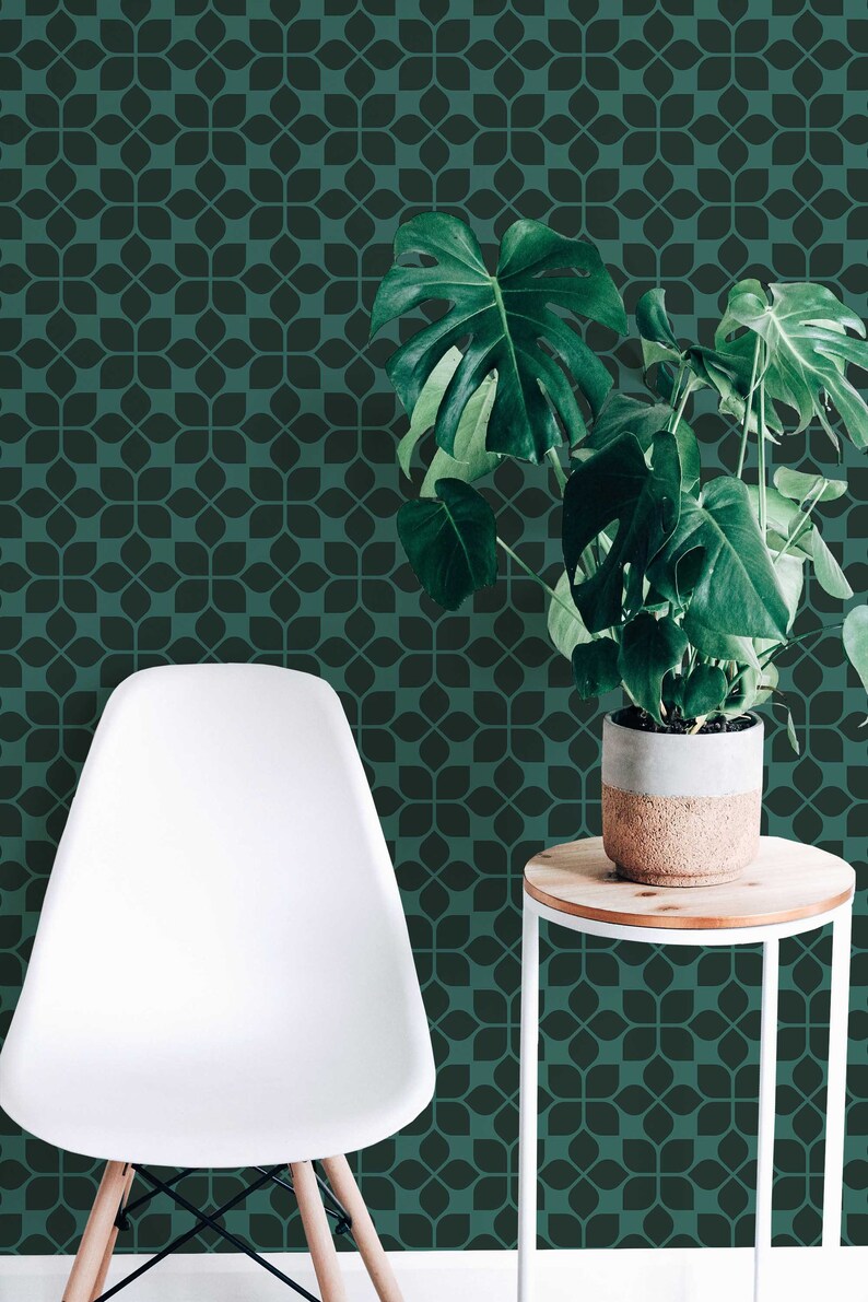 Forest Green Tile Wallpaper Peel and Stick Wallpaper or Non - Etsy