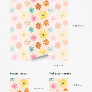 Colorful Floral Peel and Stick Wallpaper / Funky Removable Wallpaper ...