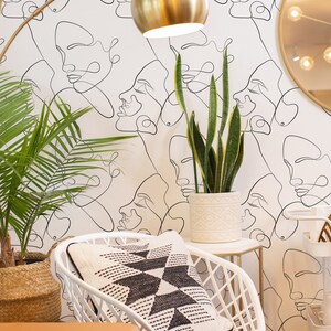 Minimalist Line Art Wallpaper - Peel and Stick Wallpaper or Non Pasted ...