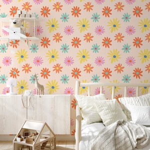 Colorful Floral Peel and Stick Wallpaper / Funky Removable Wallpaper ...
