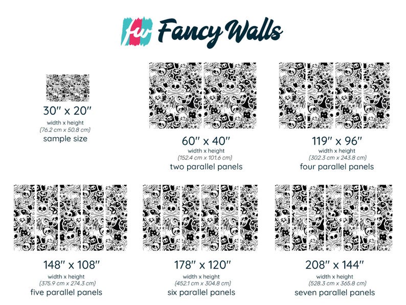 Wicked Graffiti Wallpaper / Halloween Doodle Wall Mural / Skulls and ...
