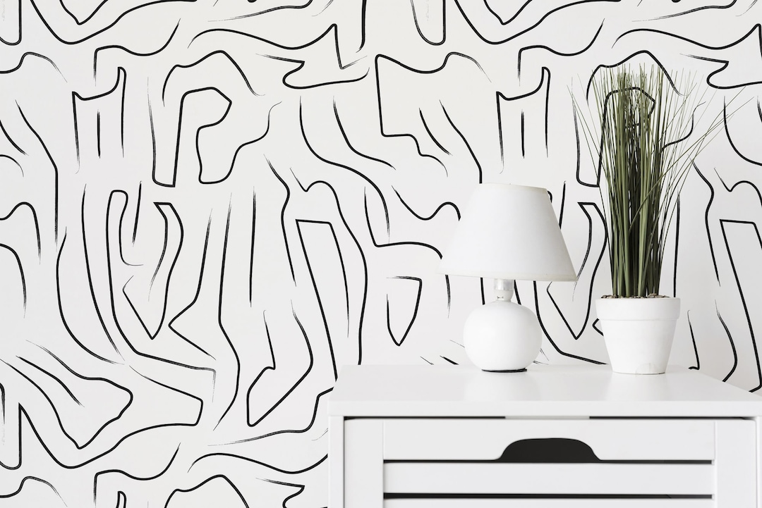 Line Art Peel and Stick Wallpaper / Abstract Line Art Removable ...