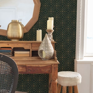 Emerald Green Geometric Peel and Stick Wallpaper / Art Deco Removable ...