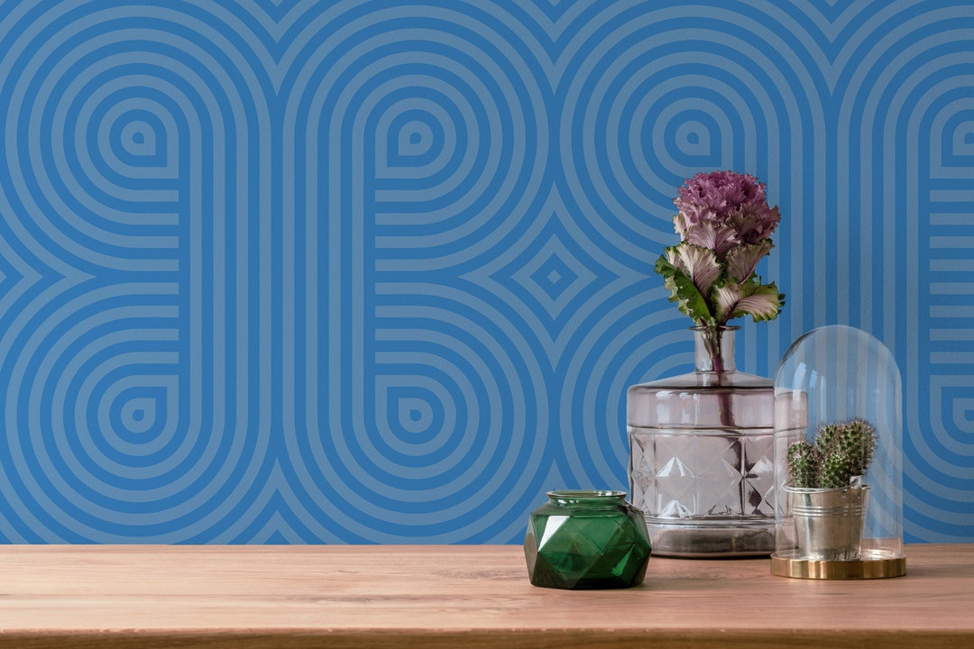 Blue Retro Wallpaper - Peel and Stick Wallpaper or Non Pasted Wallpaper ...