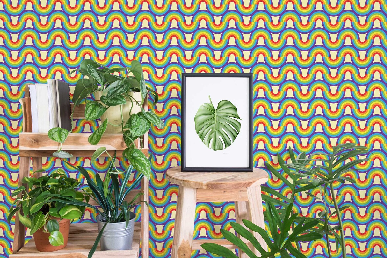 Retro Rainbow Waves Wallpaper - Peel and Stick Wallpaper or Non Pasted ...