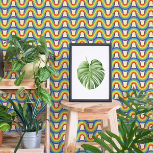 Retro Rainbow Waves Wallpaper Peel and Stick Wallpaper or Non Pasted ...