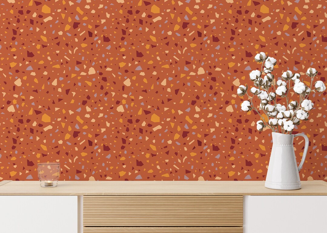 Terracota Terrazzo Wallpaper - Peel and Stick Wallpaper or Non Pasted ...