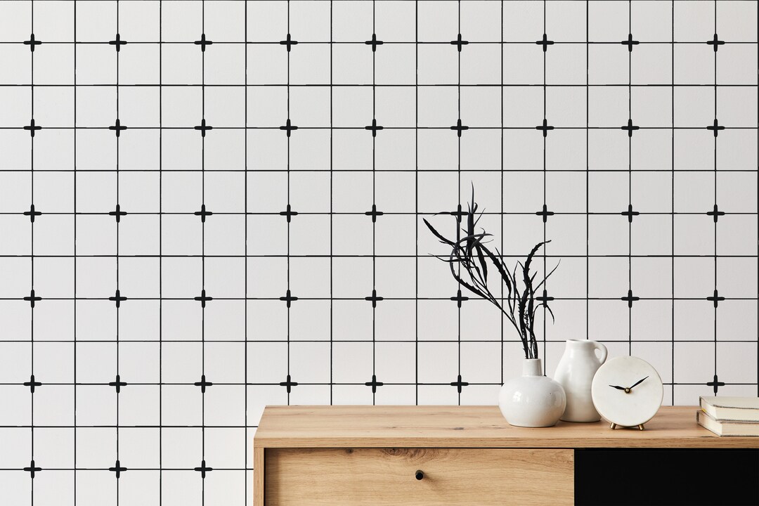 Black and White Tile Removable Wallpaper / Minimalist Peel and Stick ...