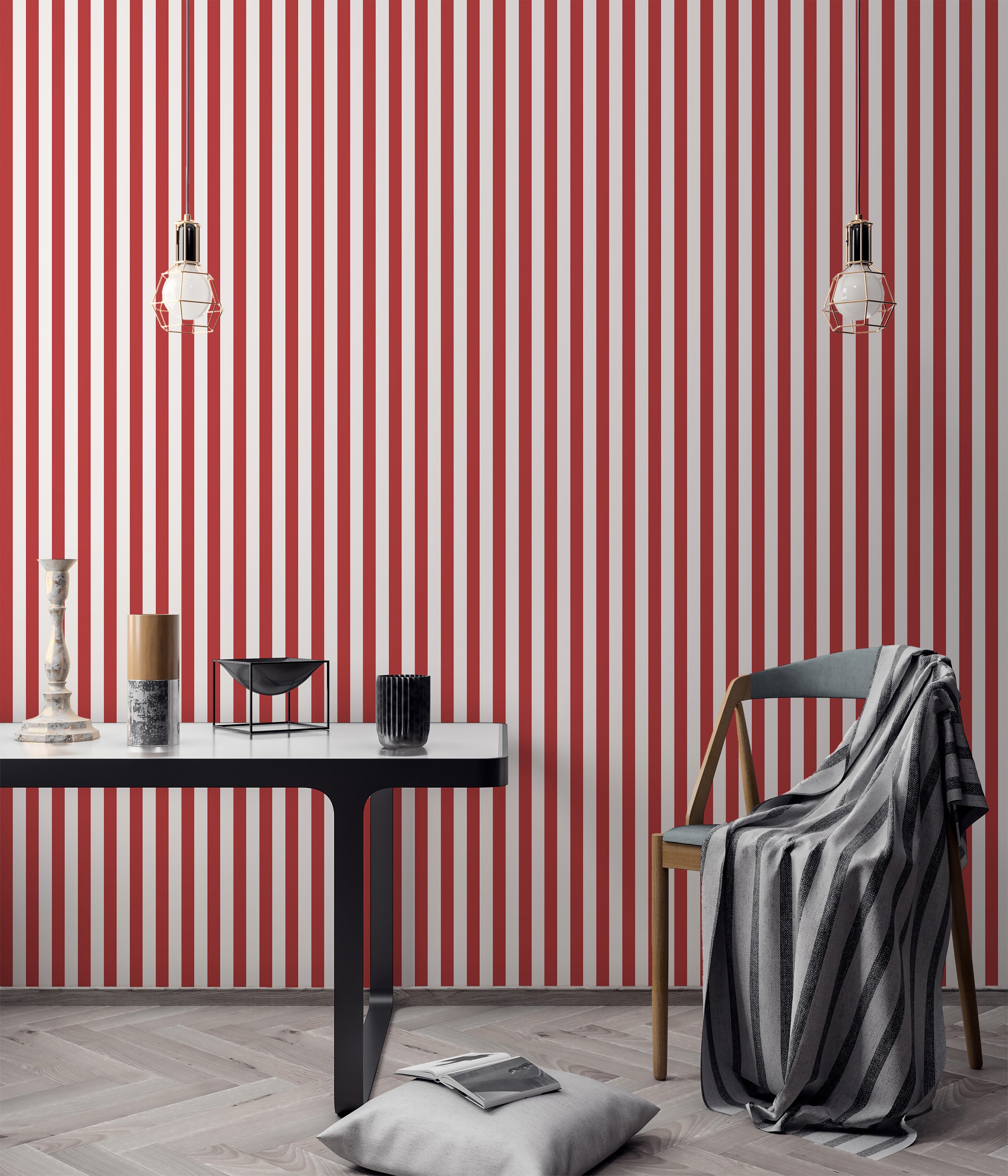 Red and White Striped Peel and Stick Wallpaper / Lines - Etsy