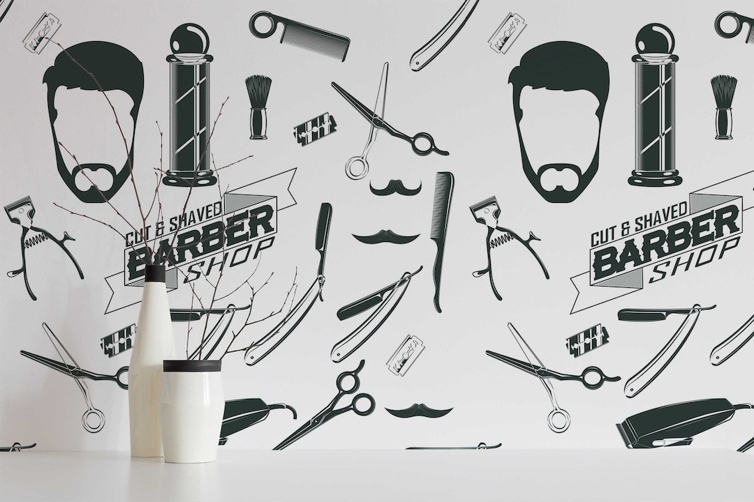 Black and White Barber Shop Wallpaper - Peel and Stick Wallpaper or Non ...