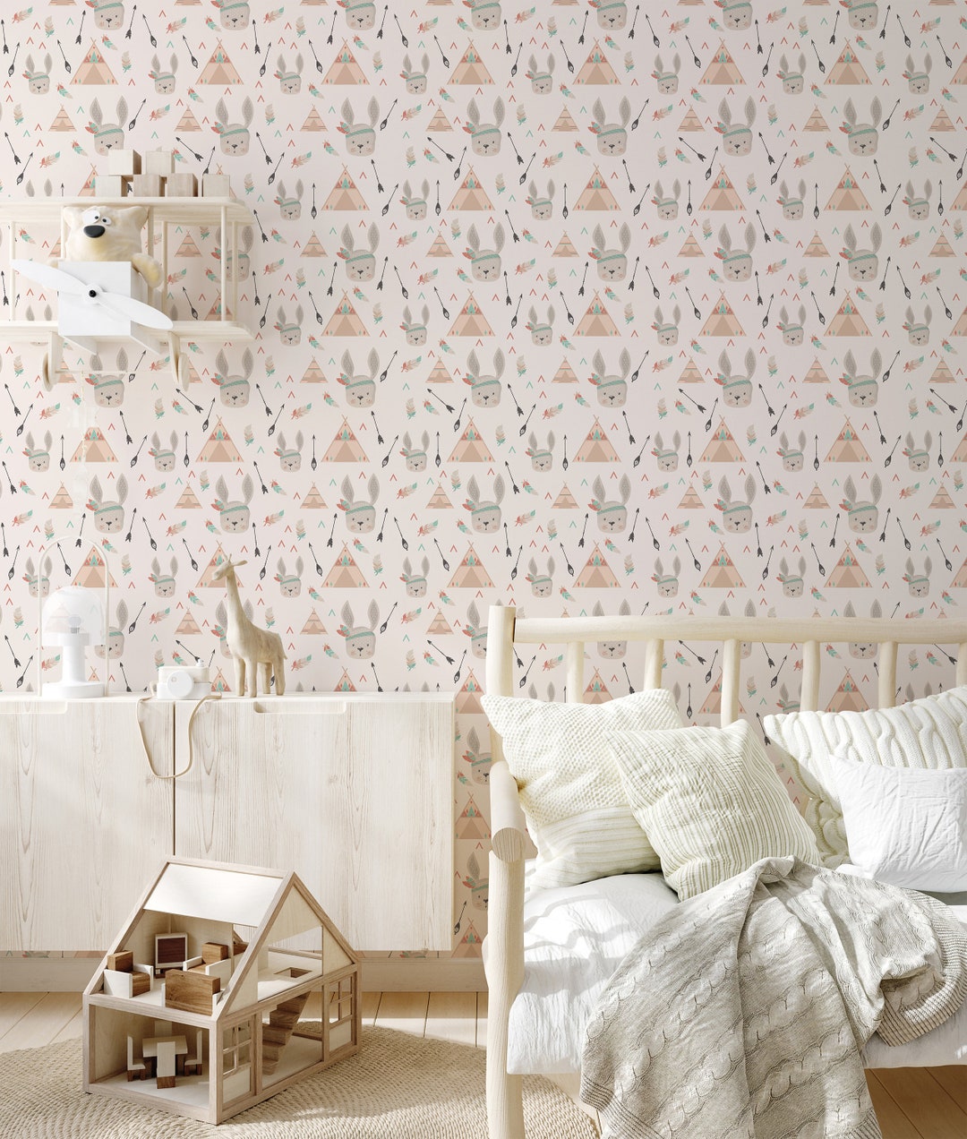 Nursery Rabbit Peel and Stick Wallpaper / Playroom Removable Wallpaper ...