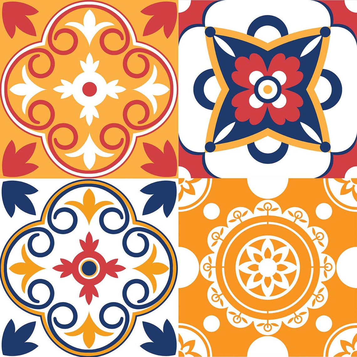 Orange and Blue Tile Peel and Stick Wallpaper / Morracan - Etsy