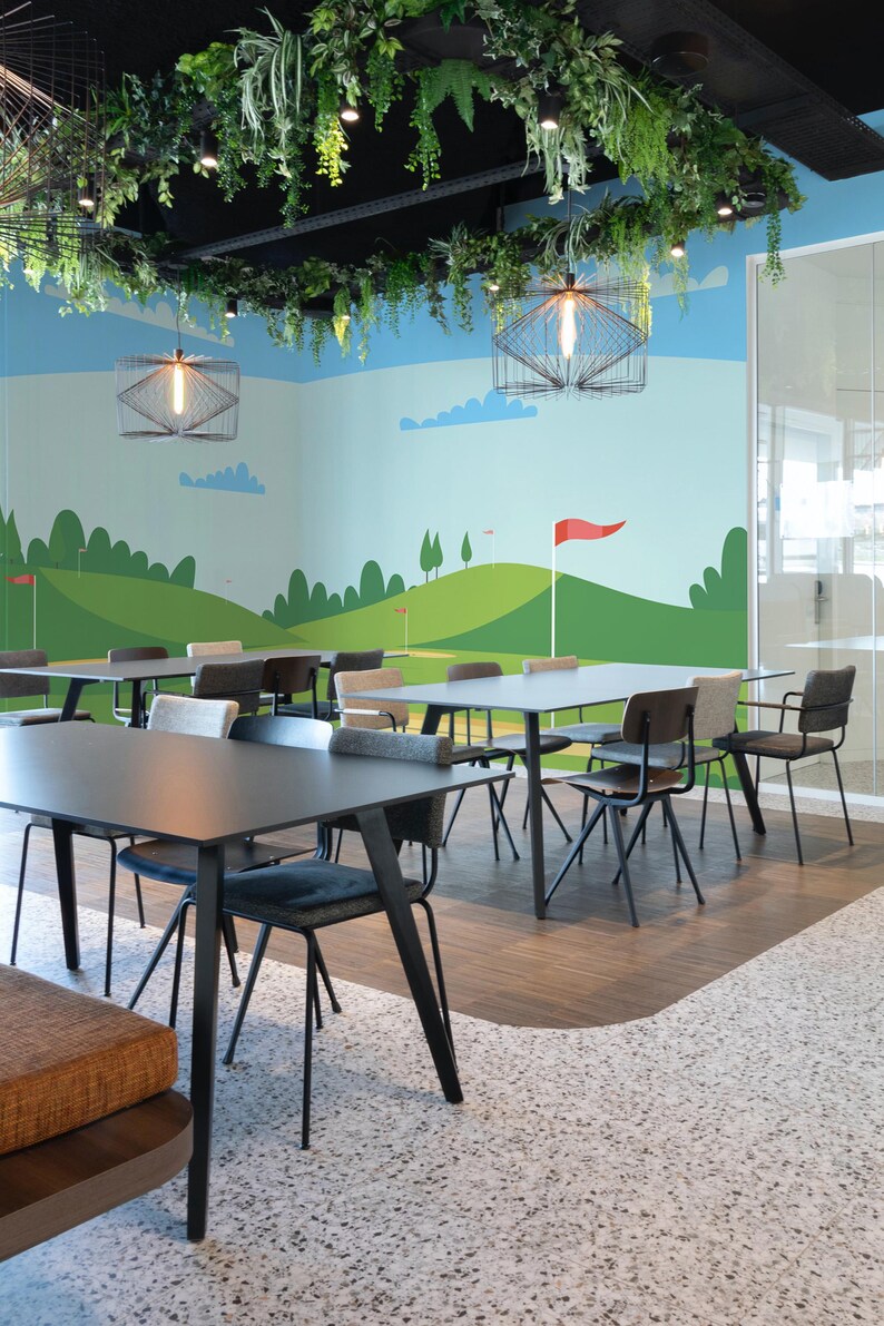 Green Golf Course Wallpaper Mural: Scenic Sports Landscape (peel and ...