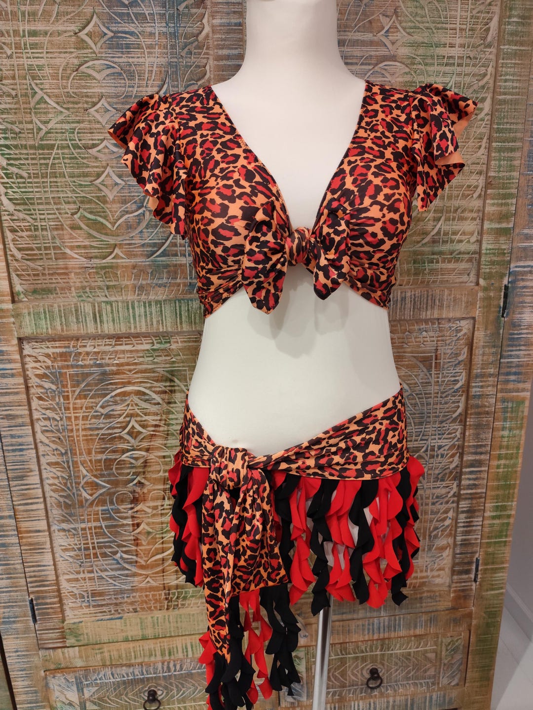 Orange Set Leopard Spots Belly Dance Costume Hip Scarf Belt Tribal ...