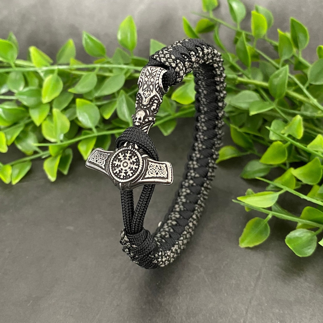 Thor Hammer - Paracord Bracelet - Men's Norse Bracelet - Steel Thor ...