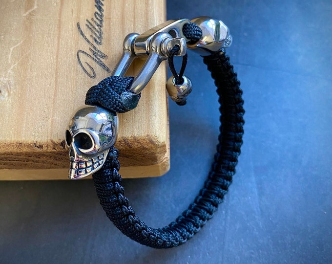 Skull Bead Bracelet Paracord Bracelet Shackle Bracelet Beaded Bracelet ...