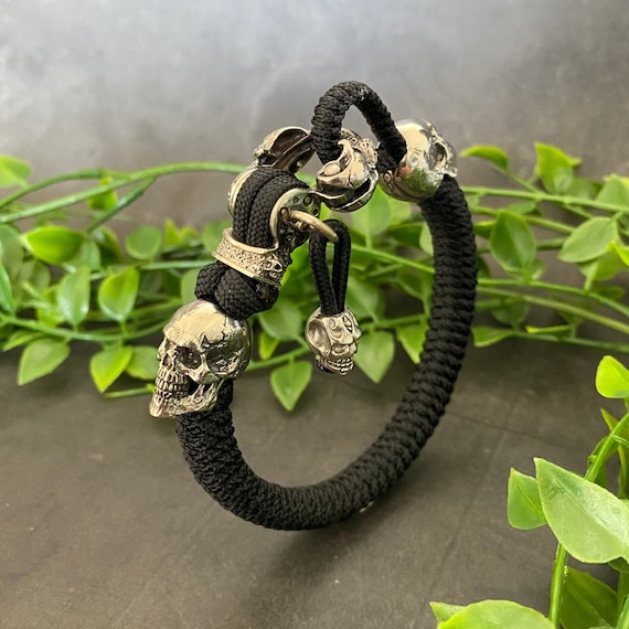Skull Bead Bracelet Paracord Bracelet Skull Bracelet Skeleton Jewellery Paracord Armband Norse Wristband Biker Bracelet Etsy UK