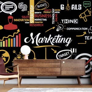 Marketing Wall Decal Office Wall Mural Business Peel and Stick Fabric ...
