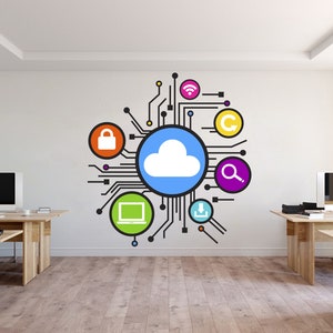 Cloud Wall Decal, Technology Vinyl Wall Art Decals, Company Name Decal ...