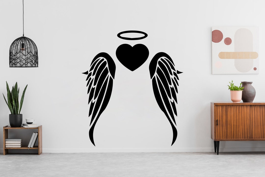 In Memory Angel Wings Wall Decal, Angel Vinyl Wall Art Decals, Angel ...