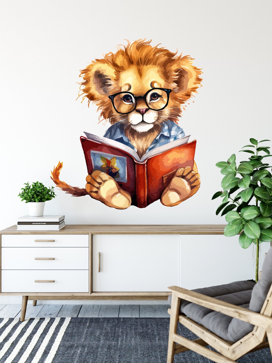 Lion Reading Book Wall Lion Wall Decal Kids Wall Decal Books Reading ...