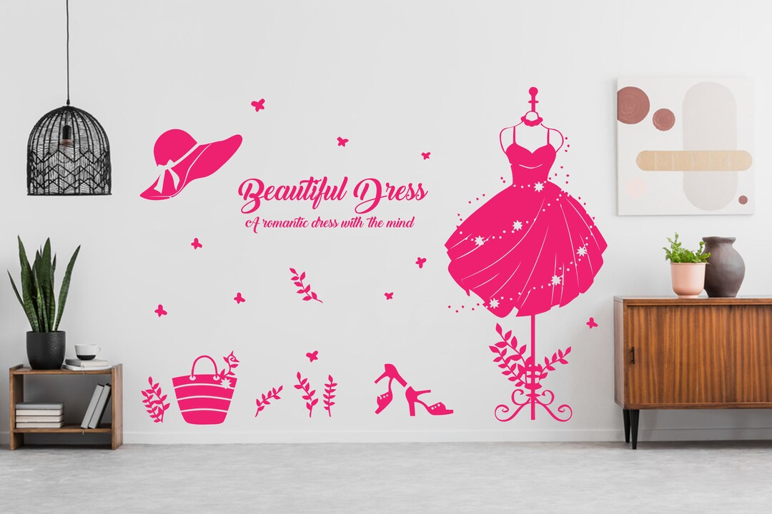 Women Fashion Couture Boutique Wall Decal Girls Clothing Atelier Dress ...