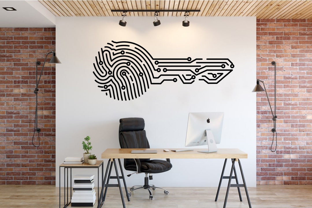 Fingerprint Circuit Key Wall Decal, Technology Vinyl Wall Art Decals ...