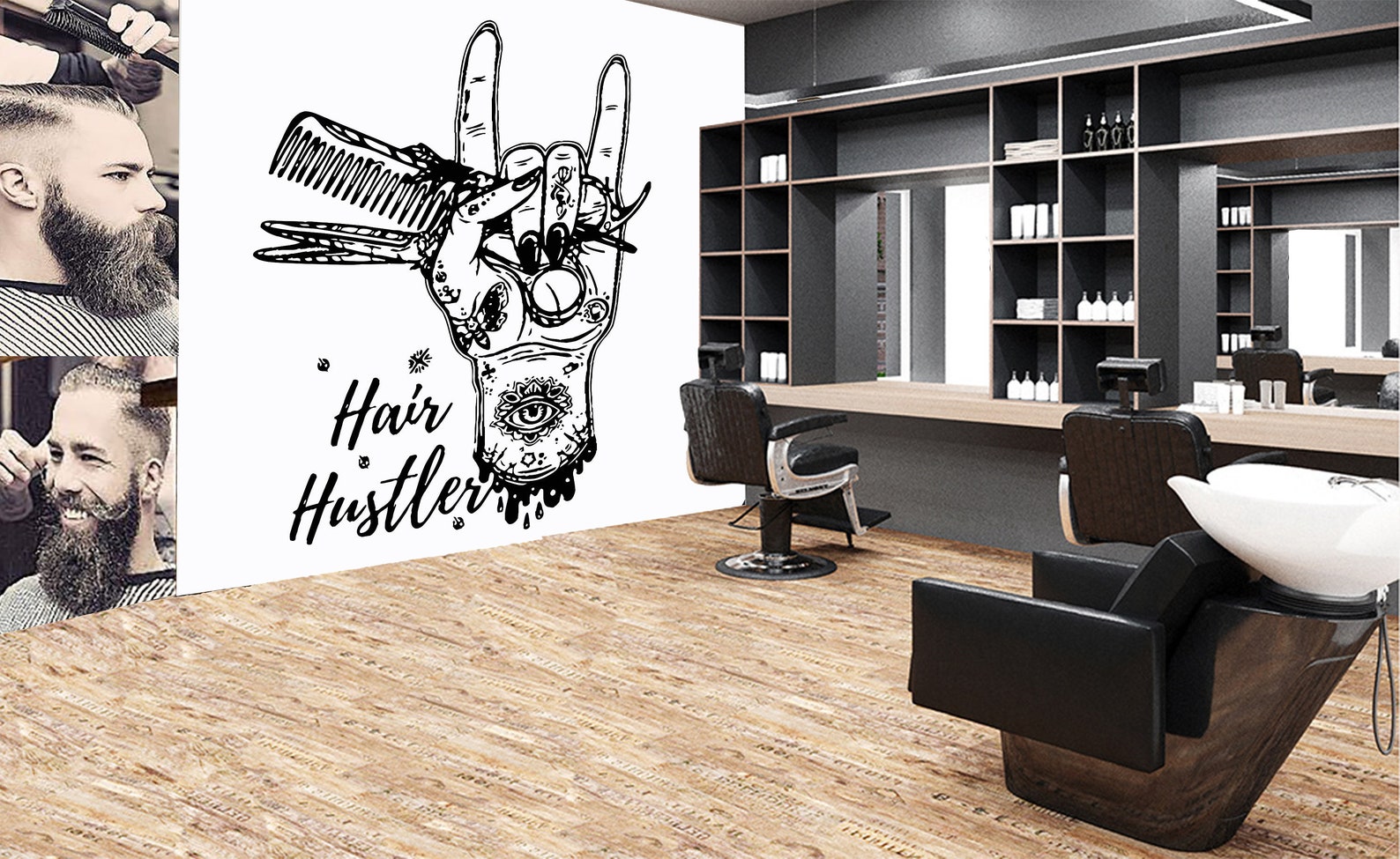 Hair Hustler Barber Wall Decal Custom Barber Shop Man Salon - Etsy