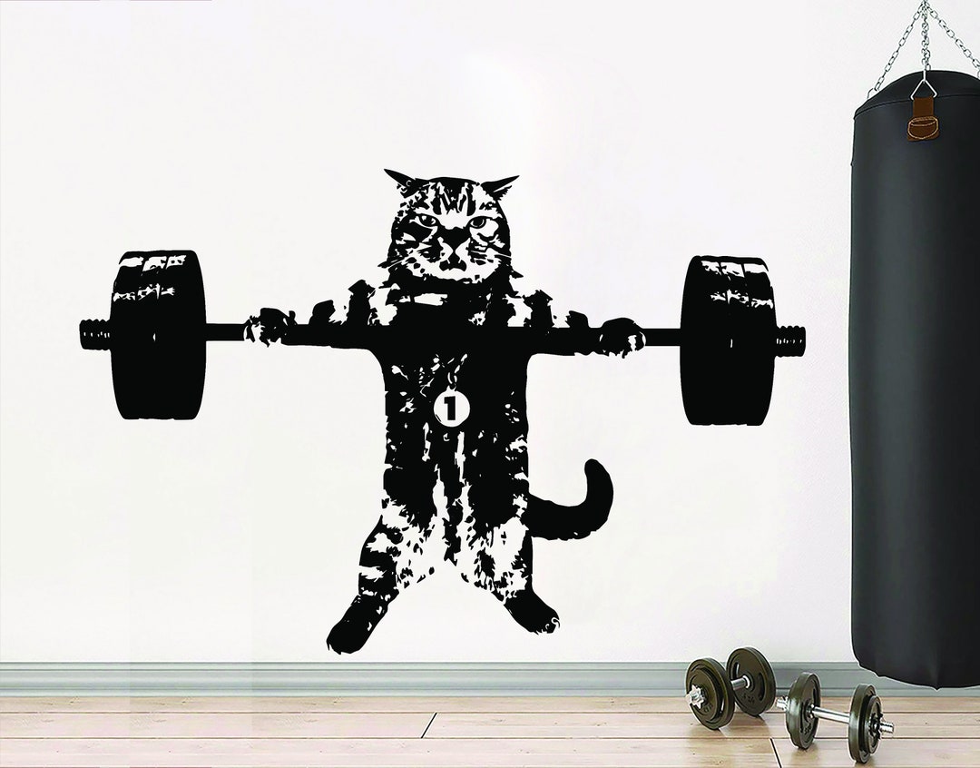 Cat Gym Wall Decal Afro Girl Power Fitness Decor Workout Art Vinyl Gym ...