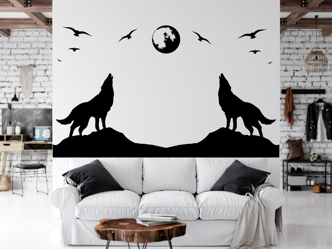 Wolf Moon Wall Decal Animal Nature Wile Wolf Dog Animals Anime Wall ...