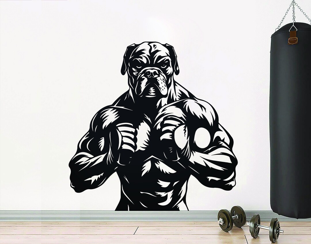 Boxer Dog Gym Dog Wall Decal Fitness Boxing Decor Dog Wall Art Decal ...