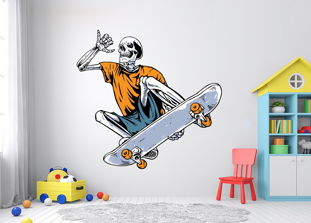 Wall Decal SKATEBOARDER Skull Wall Art Stickers Skateboard Decals ...