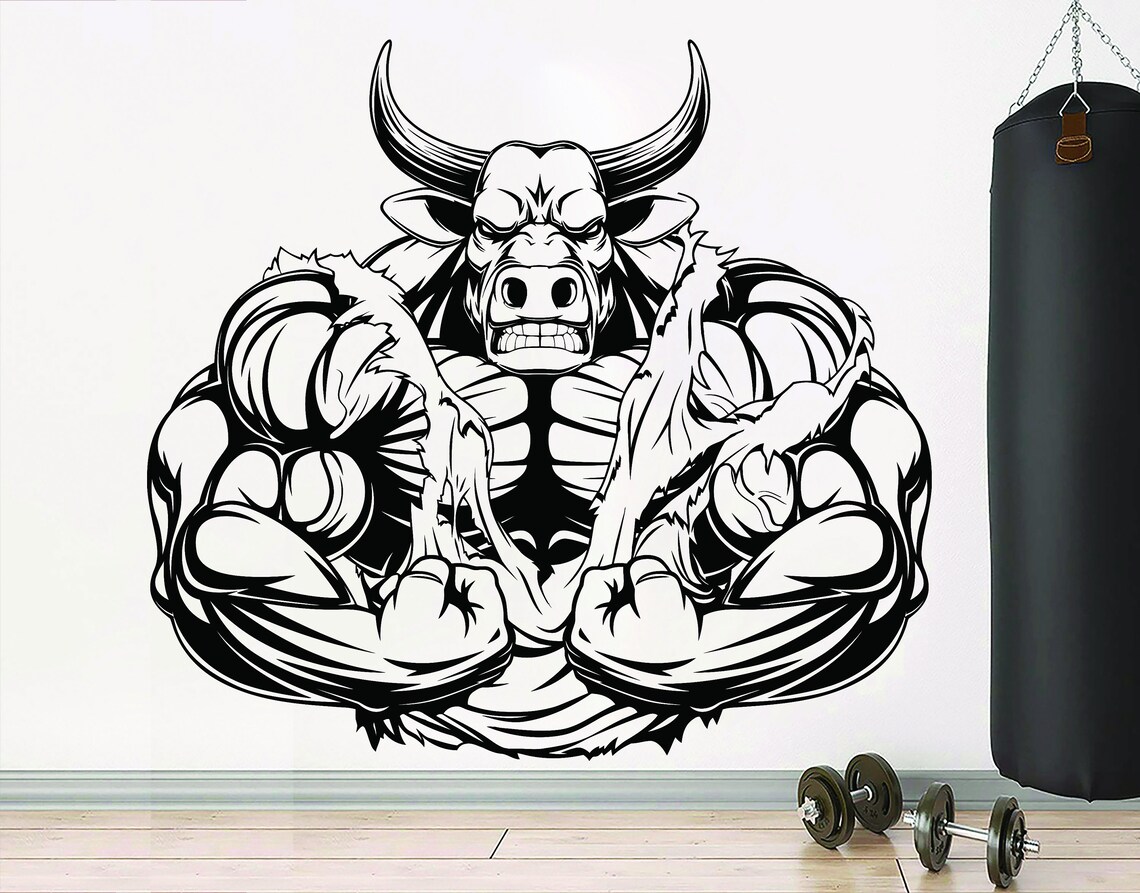 Bull Gym Wall Decal Quote Power Fitness Quote Decor Workout - Etsy