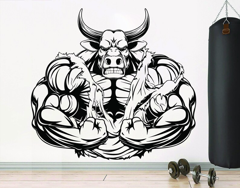 Bull Gym Wall Decal Quote Power Fitness Quote Decor Workout - Etsy