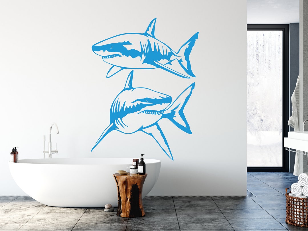 Shark Wall Decal, Shark Wall Art Modern Wall Stickers, Shark Bathroom ...