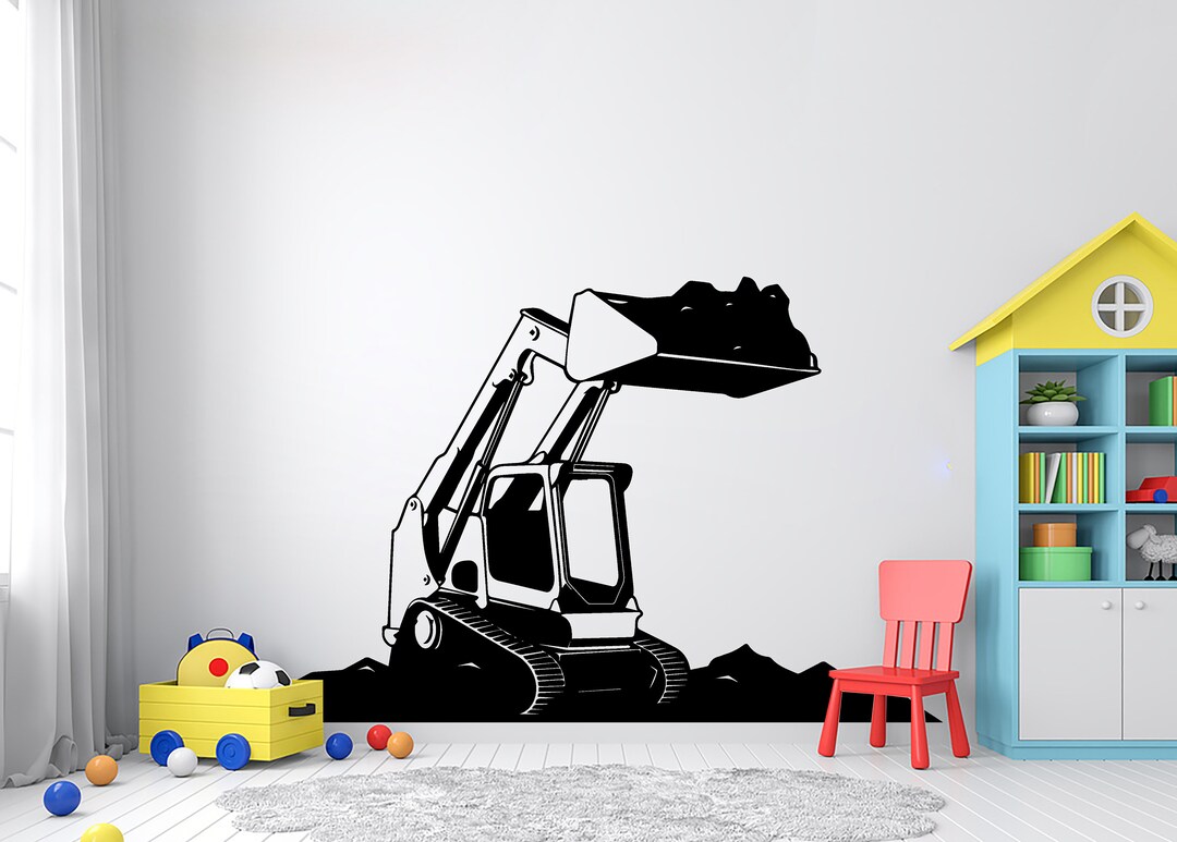 Skid Steer Excavator Wall Decal Constuction Kids Mini Excavator Wall ...