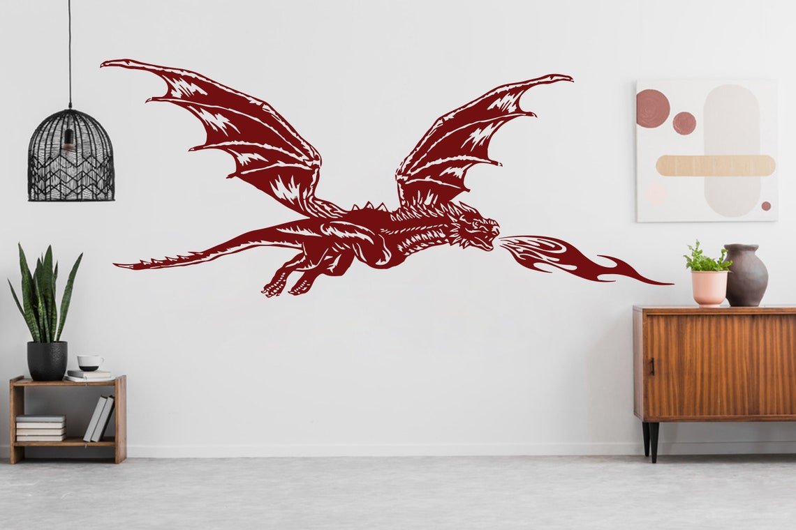 Flying Dragon Wall Decor Wild Dragon Fire Decals Dragon Art - Etsy