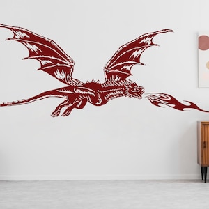 Flying Dragon Wall Decor Wild Dragon Fire Decals Dragon Art Wall Art ...