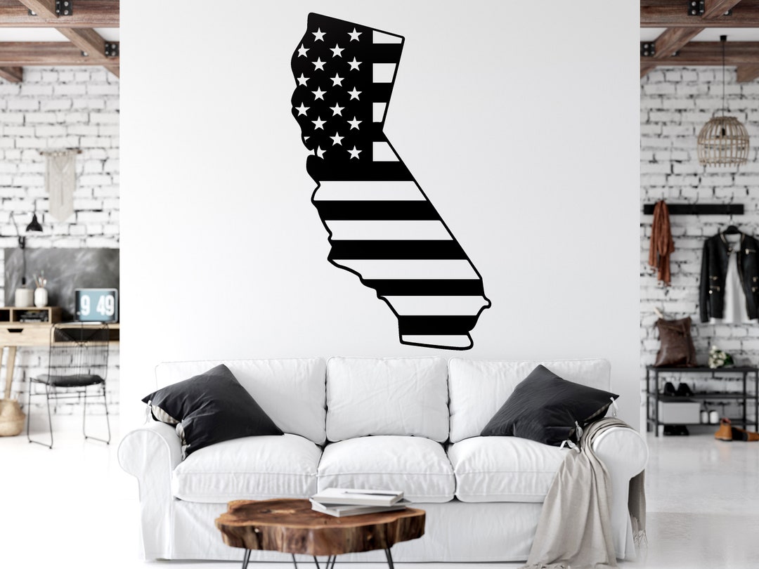California State Wall Decal USA Cities, American USA Flag Map Wall ...