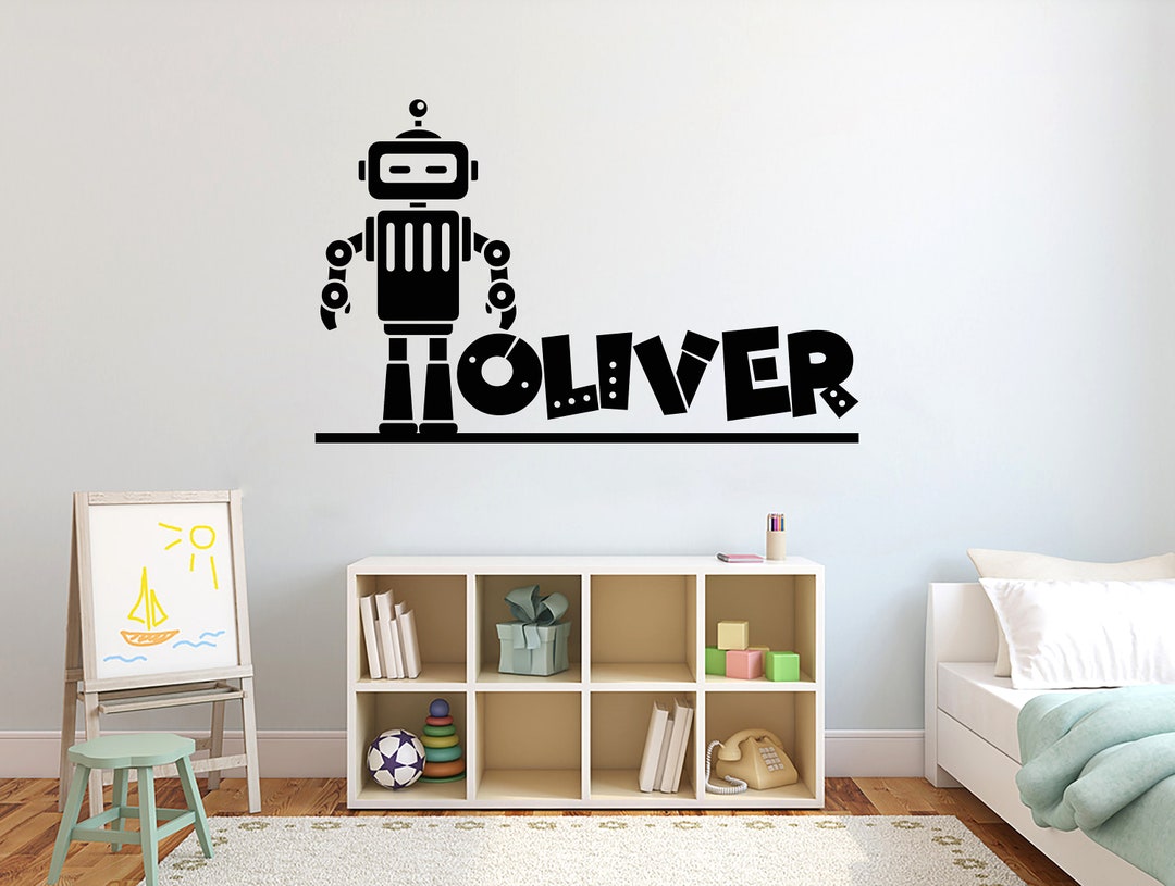 Custom Name Robot Wall Decals Stickers Wall Art Sticker Art Vinyl Kids ...
