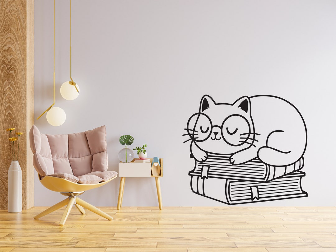 Cat Books Reading Books Quote Kids Wall Decal Books Quote Reading Room ...