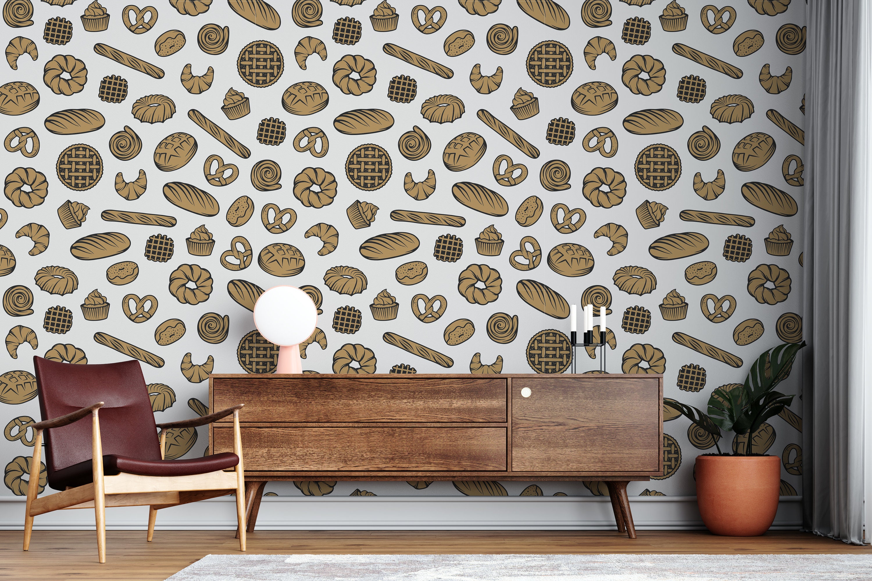 Bakery Peel and Stick Wallpaper Bakery Wallpaper Bread Wall - Etsy