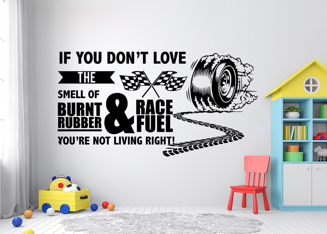 Burnout Racing Car Tire Checkered Flags Wall Decal Wheel Decal ...