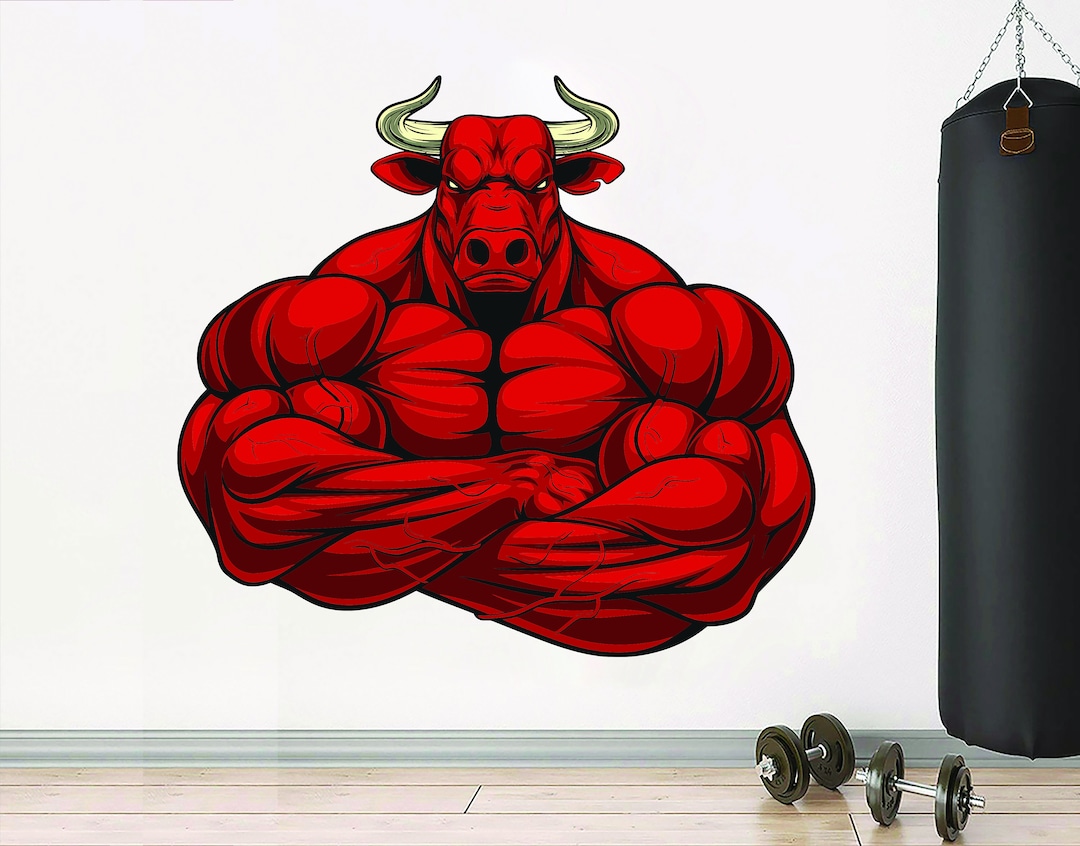Bull Gym Wall Decal Custom Fitness Decor Workout Art Vinyl Gym Wall ...