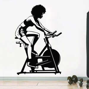 Afro Girl Spin Bike Gym Wall Decal Power Fitness Decor Workout Art ...