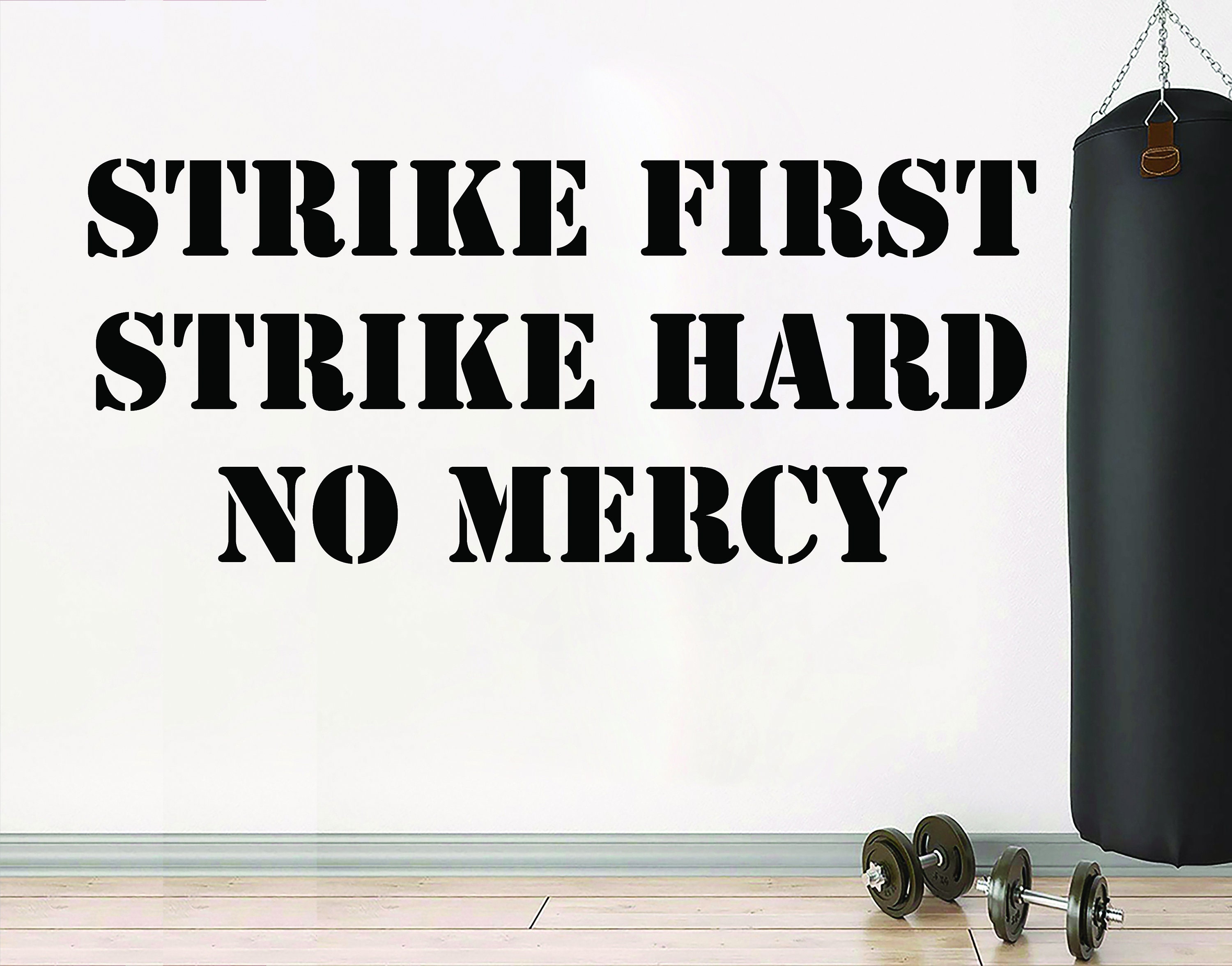 Strike First Strike Hard No Mercy Gym Wall Decal Fitness | Etsy