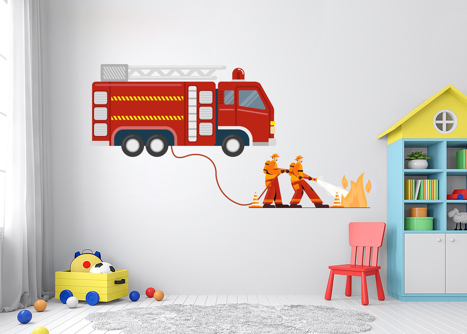 Fire Truck Wall Decal Firefighter Wall Decal Flame Decor - Etsy
