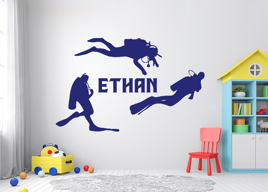 Scuba Diving Wall Decals Girl Diver Custom Name Sport Diving Decals ...